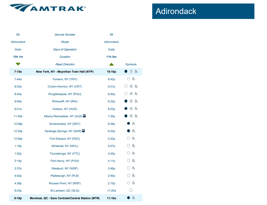 Amtrak Adirondack Routes, Stops, Timetable & Map
