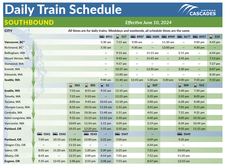 Amtrak Cascades Routes, Stops, Schedule, Fares & Map